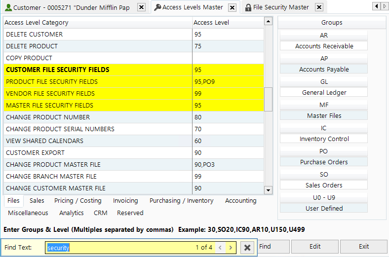 Configure master file security