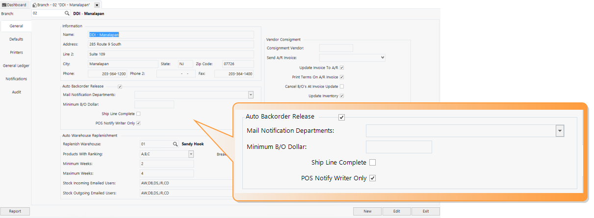 Configure automatic backorder release by branch