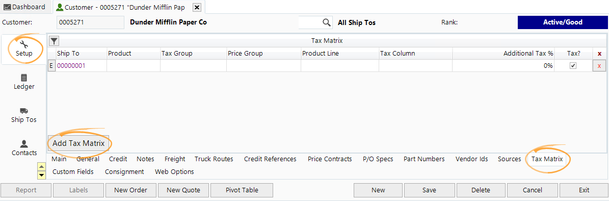 Work with customer tax matrices