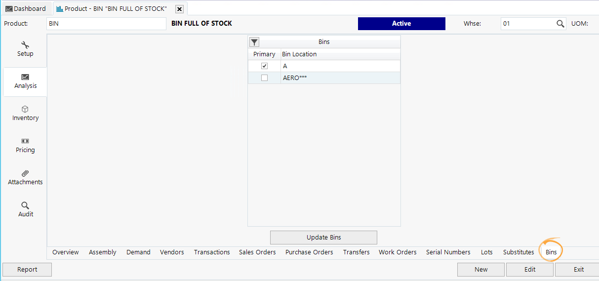 Update product bin locations