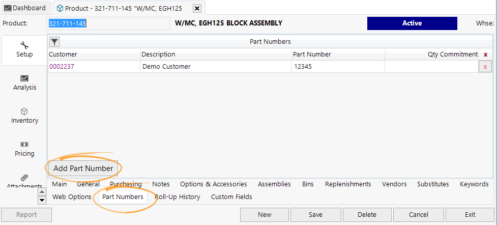Assign product part numbers by customer