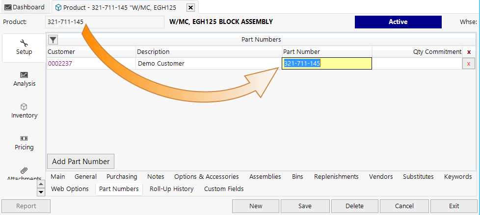 Assign product part numbers by customer