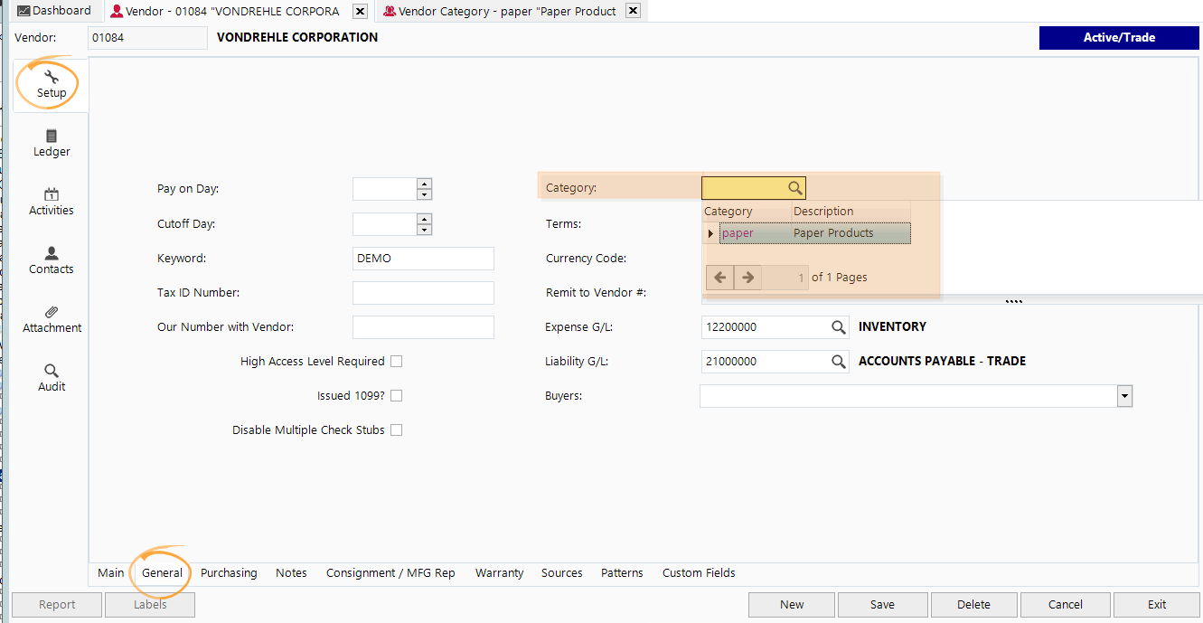 Categorize vendors by business or product line