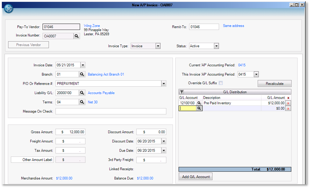 Make a vendor prepayment