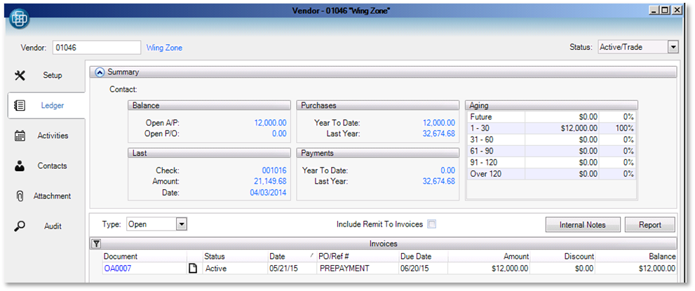 Make a vendor prepayment