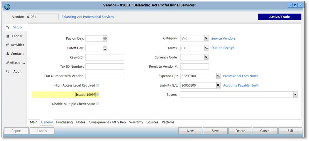 Produce a vendor 1099 report