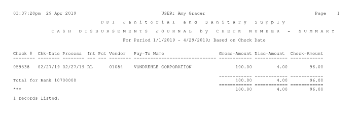 A/P Cash Disbursements Journal