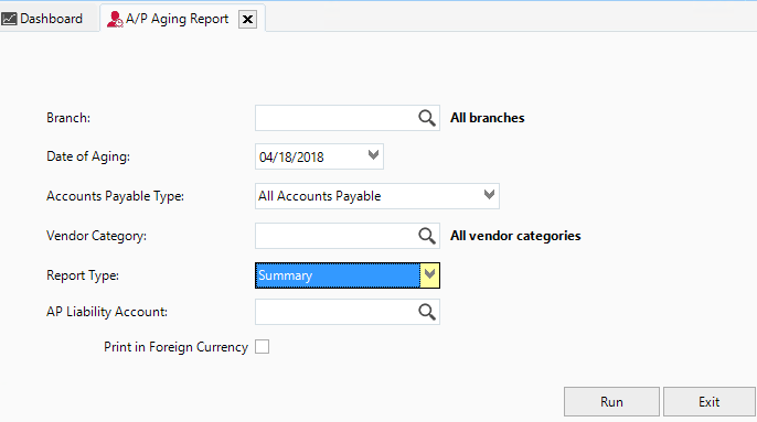 A P Aging Report