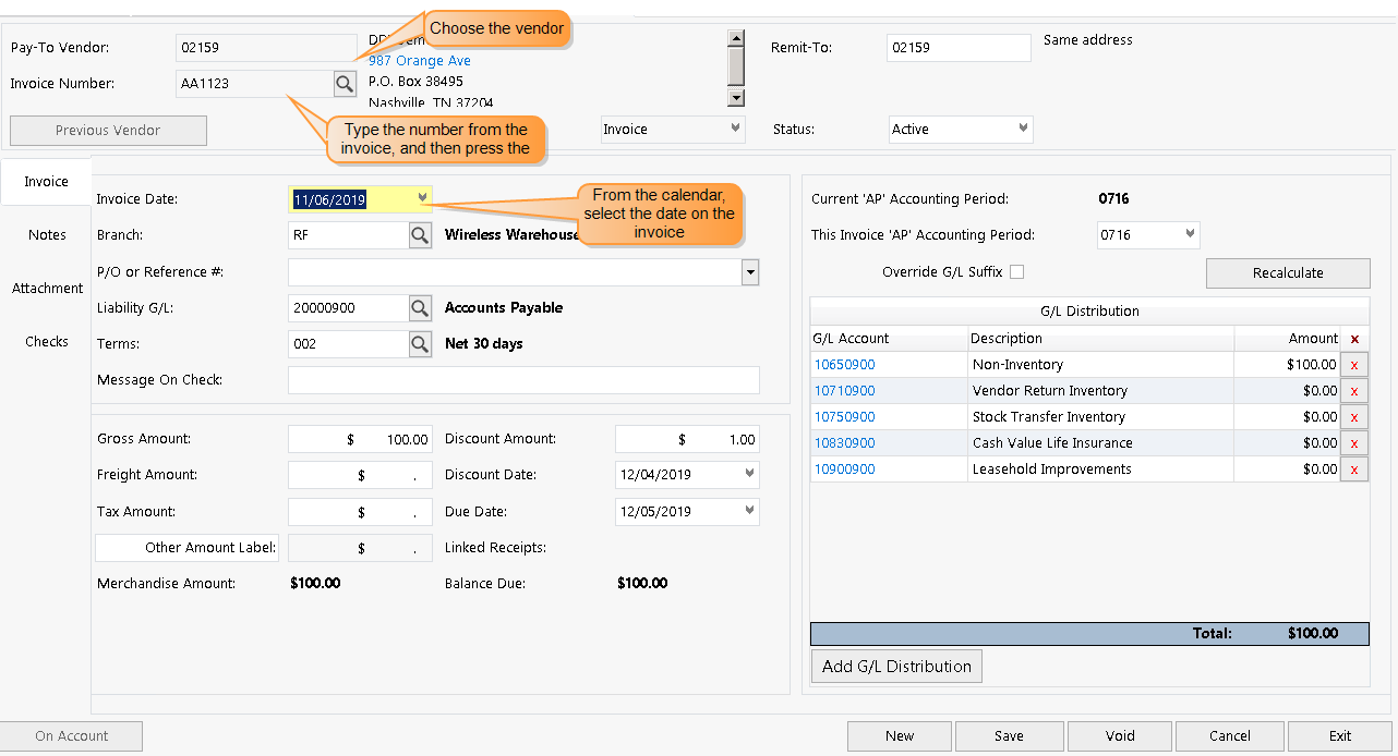 Enter vendor invoices