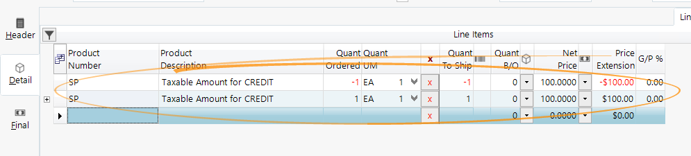 Enter sales tax credits and debits