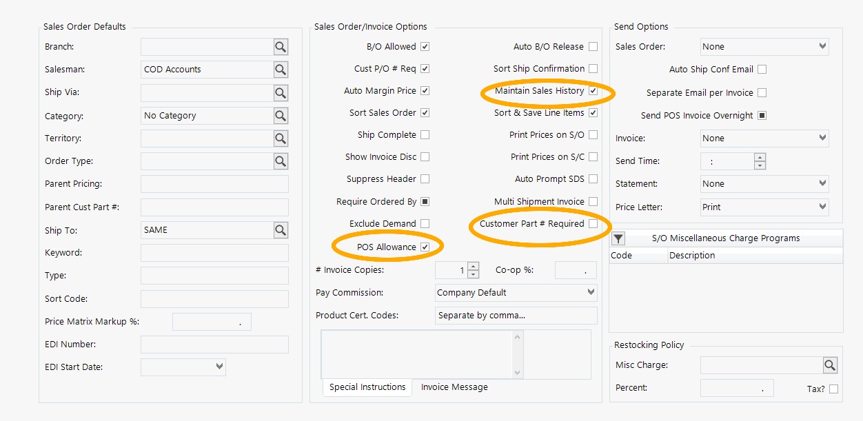 Configure default order preferences