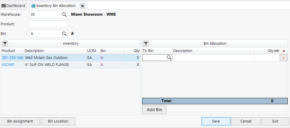 Move product among bins