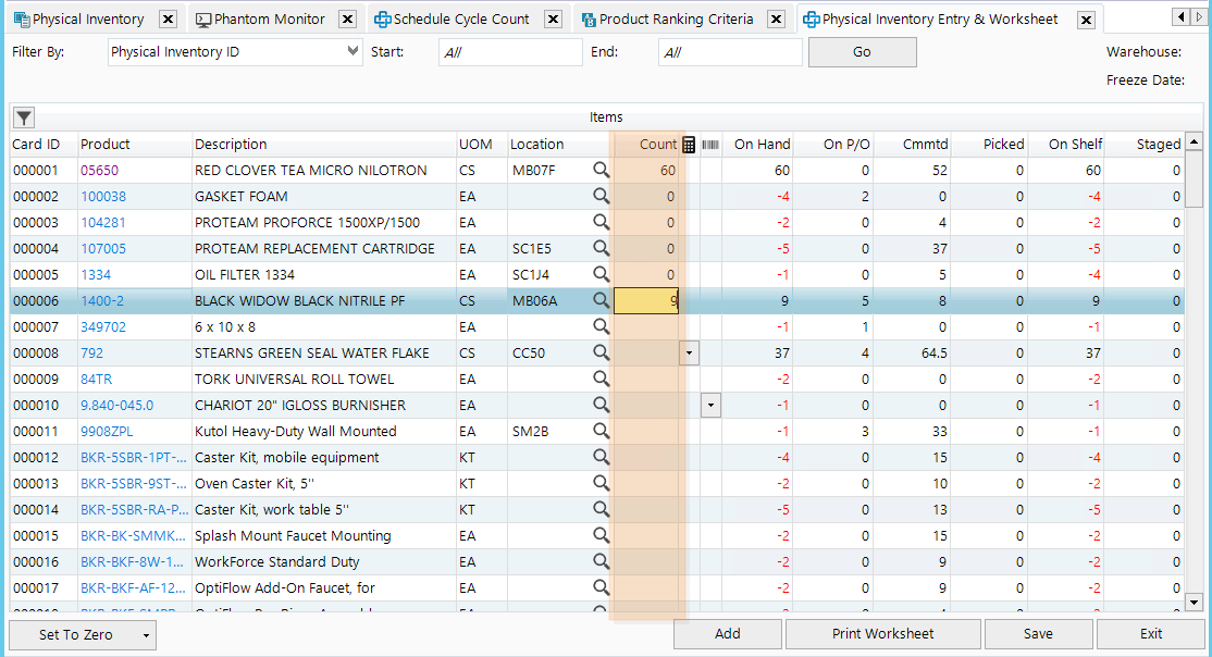 Run physical inventory