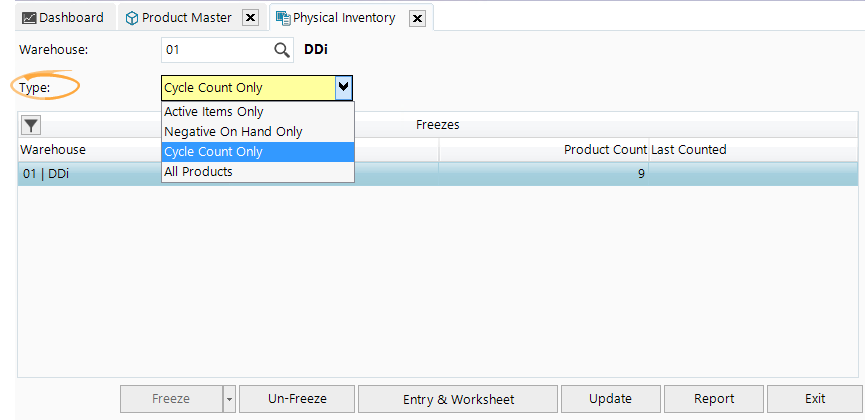 Run physical inventory
