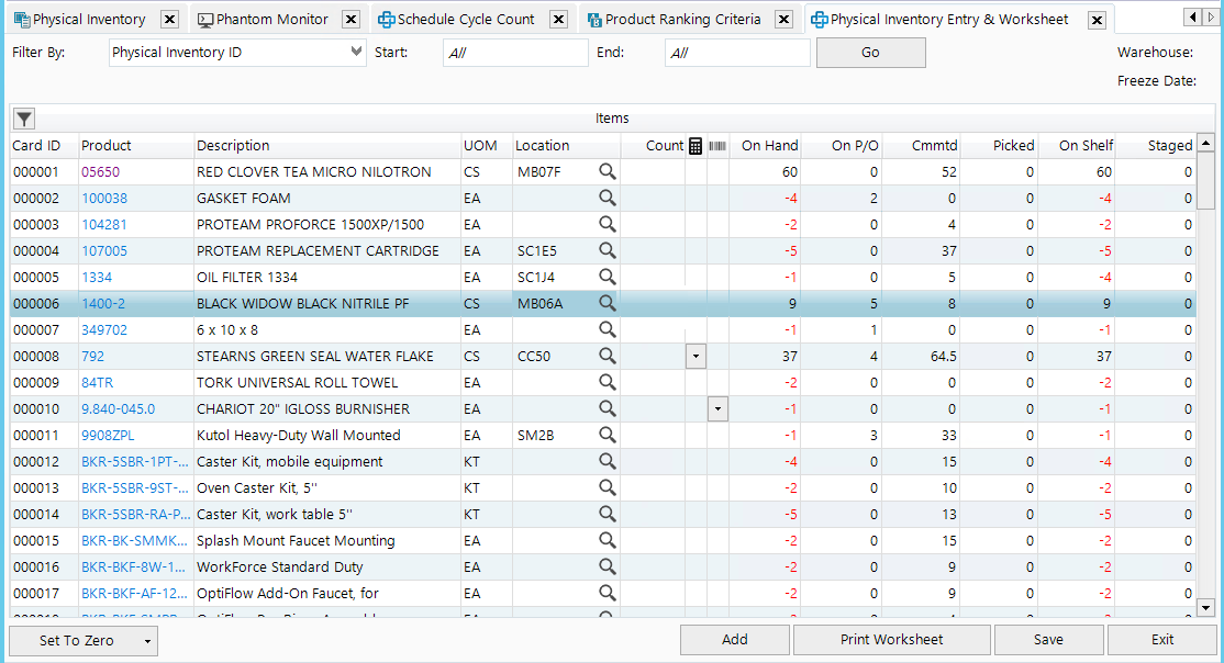 Run physical inventory