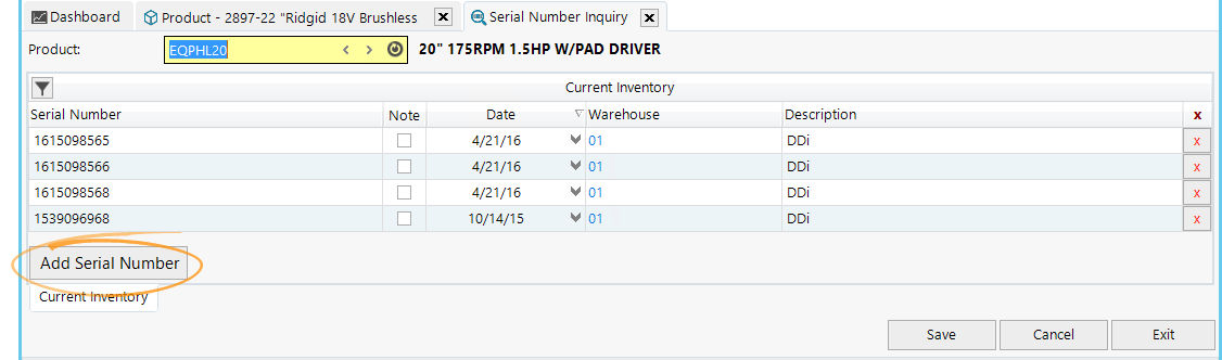 Track inventory by serial number