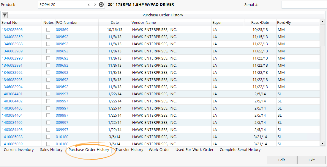 Track inventory by serial number