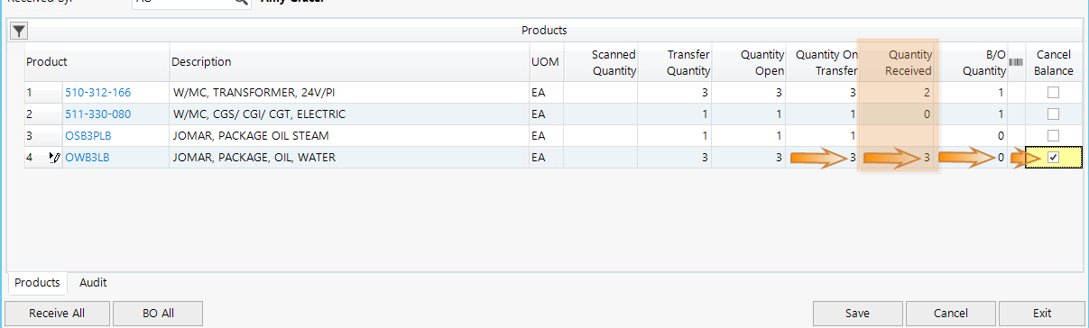 Receive stock into your warehouse from a transfer
