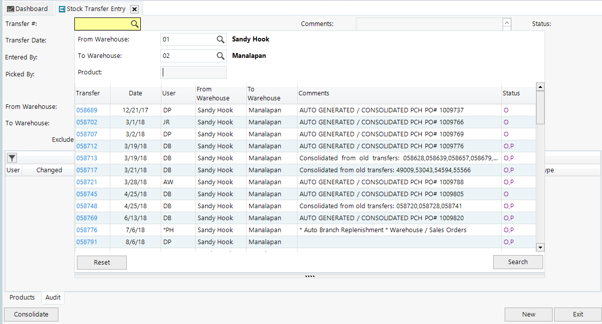 Create, view, and edit requests to transfer stock between warehouses