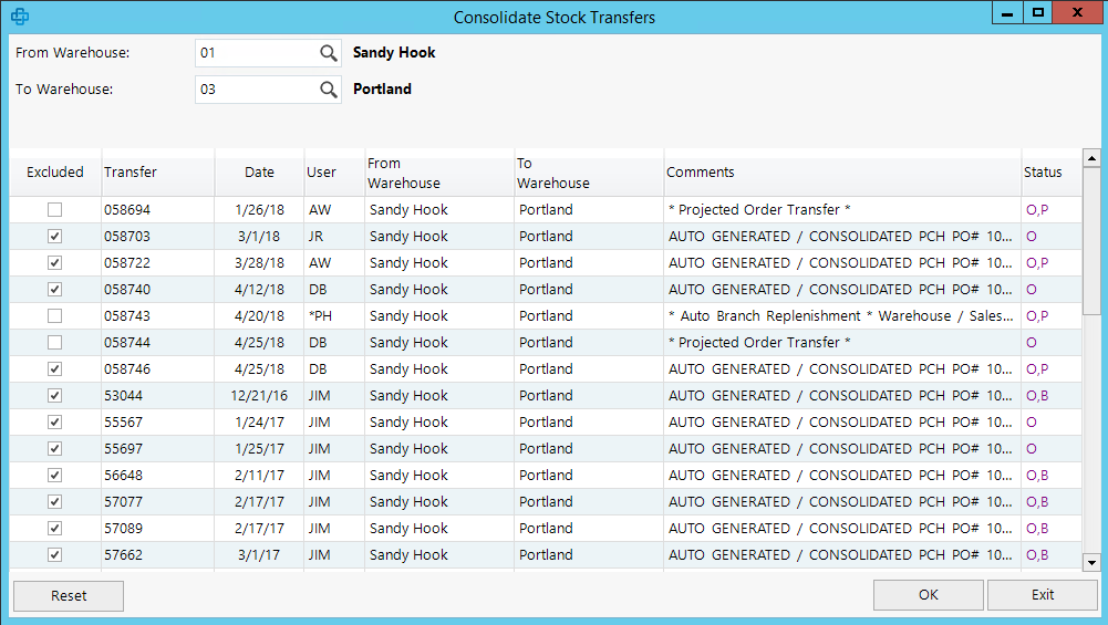 Create, view, and edit requests to transfer stock between warehouses