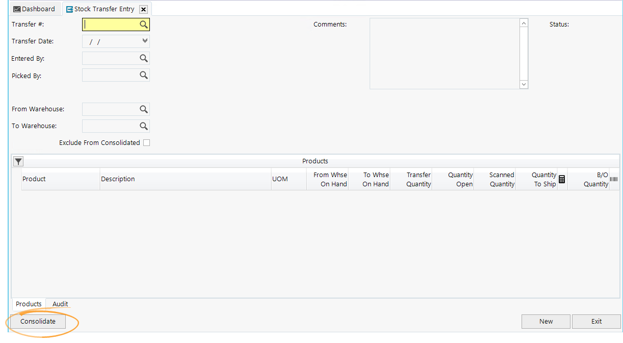 Create, view, and edit requests to transfer stock between warehouses
