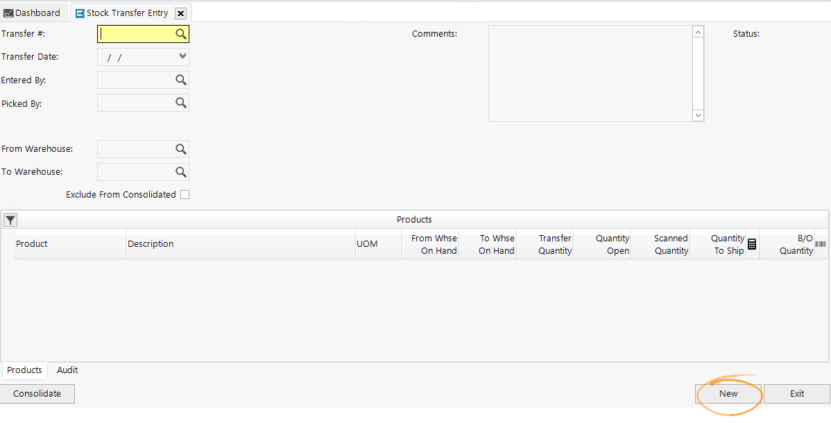 Create, view, and edit requests to transfer stock between warehouses