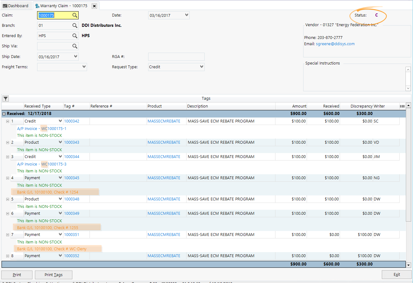 Warranty accounting workflow