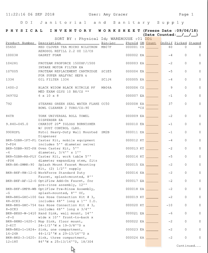 Run physical inventory