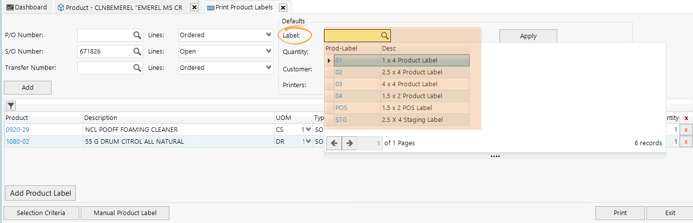 Print Product Receiving Labels