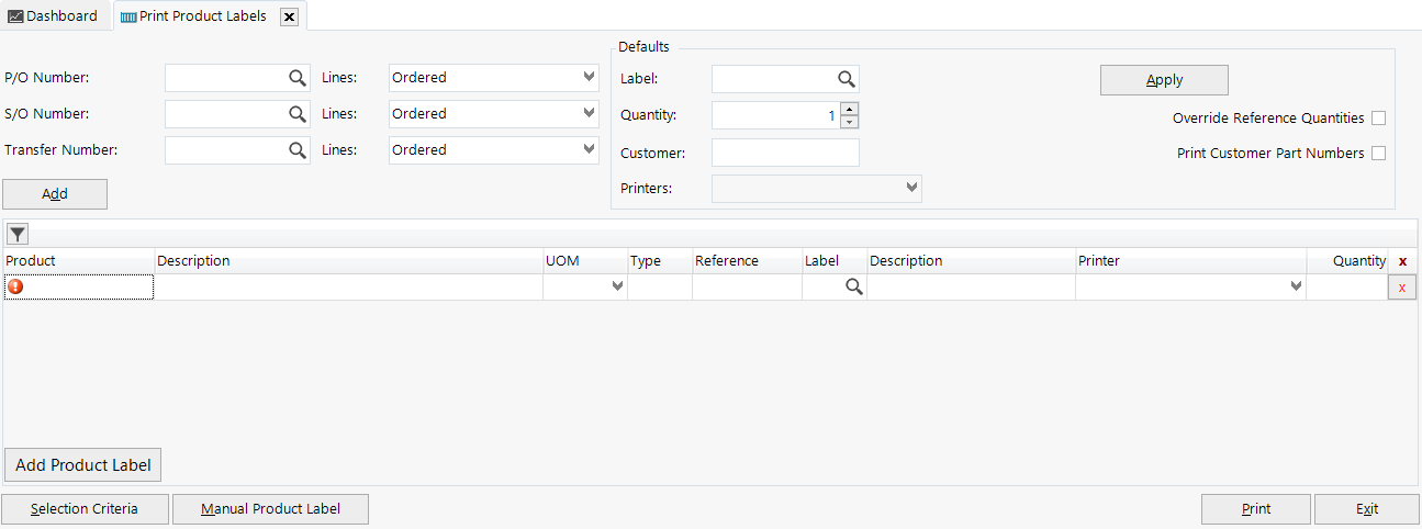 Print product receiving labels