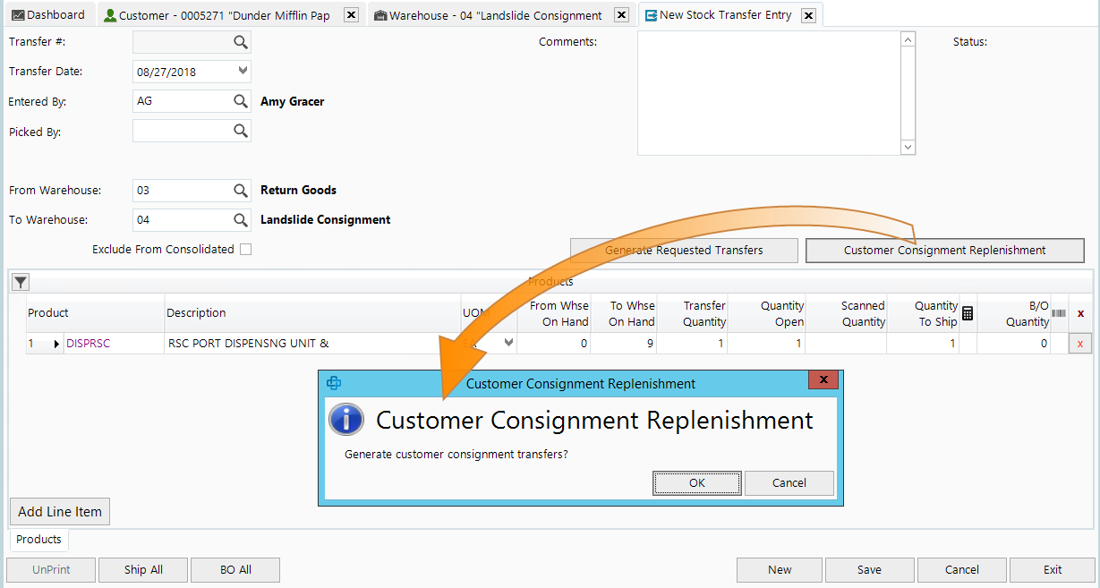 Set up a consignment process