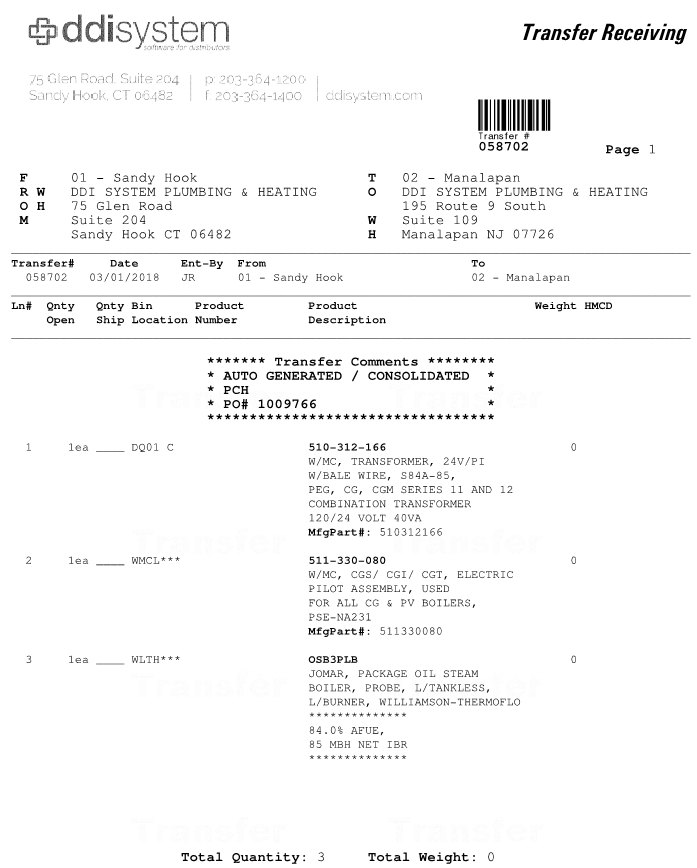 Receive stock into your warehouse from a transfer