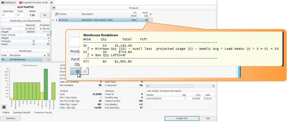 Create projected purchase orders, vendor returns, and stock transfers