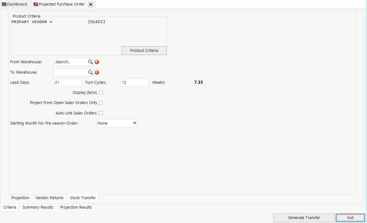 Create projected purchase orders, vendor returns, and stock transfers