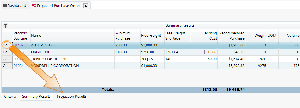 Create projected purchase orders, vendor returns, and stock transfers