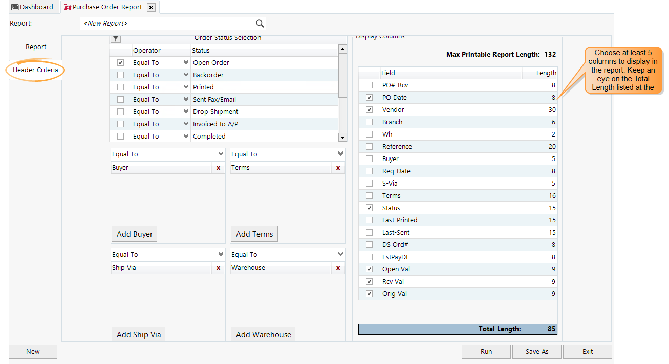 Purchase Order report
