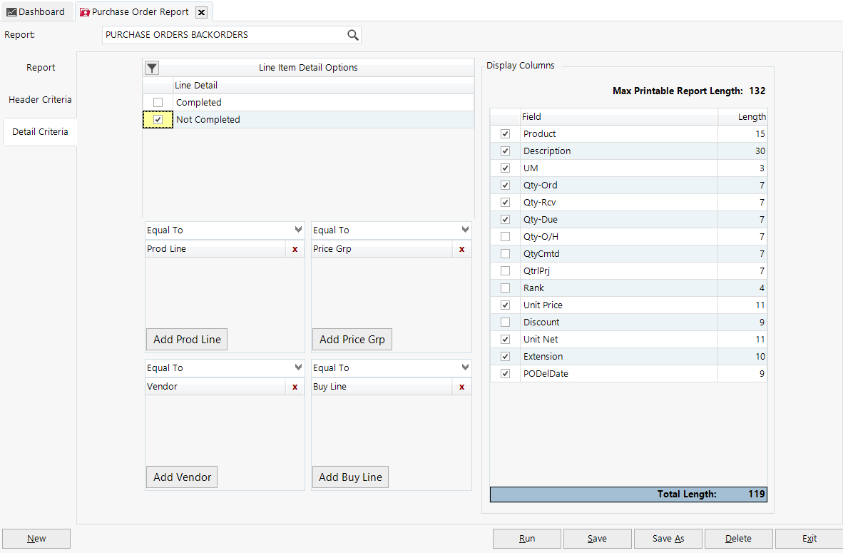 Purchase Order report