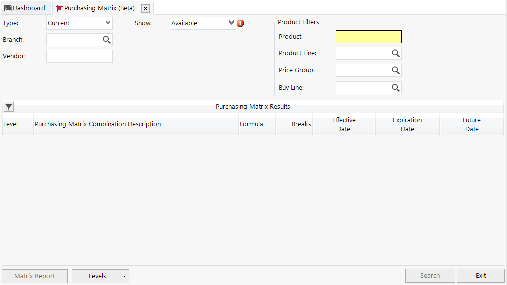 Create a purchasing matrix formula