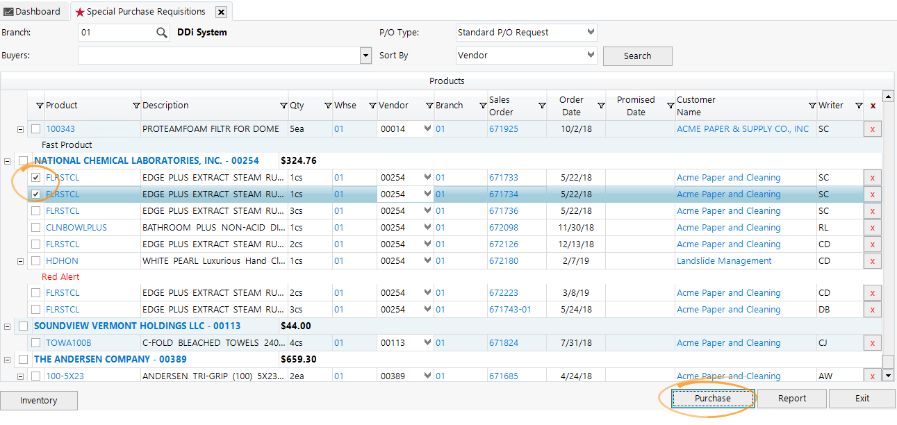 Place special purchase requests