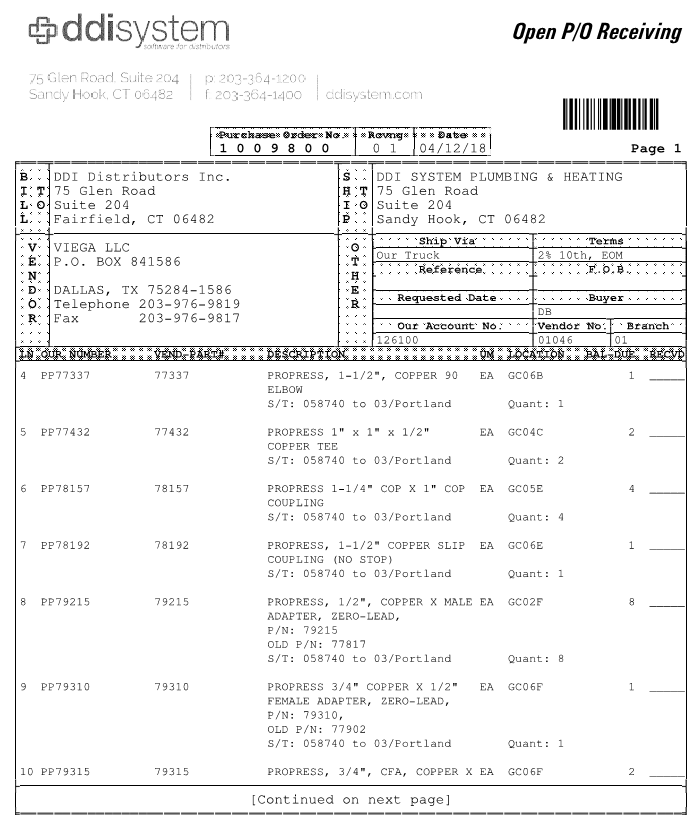 Log stock receipts against purchase orders