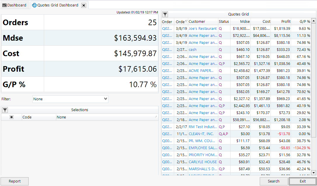Review all open quotes (Quotes Grid Dashboard)