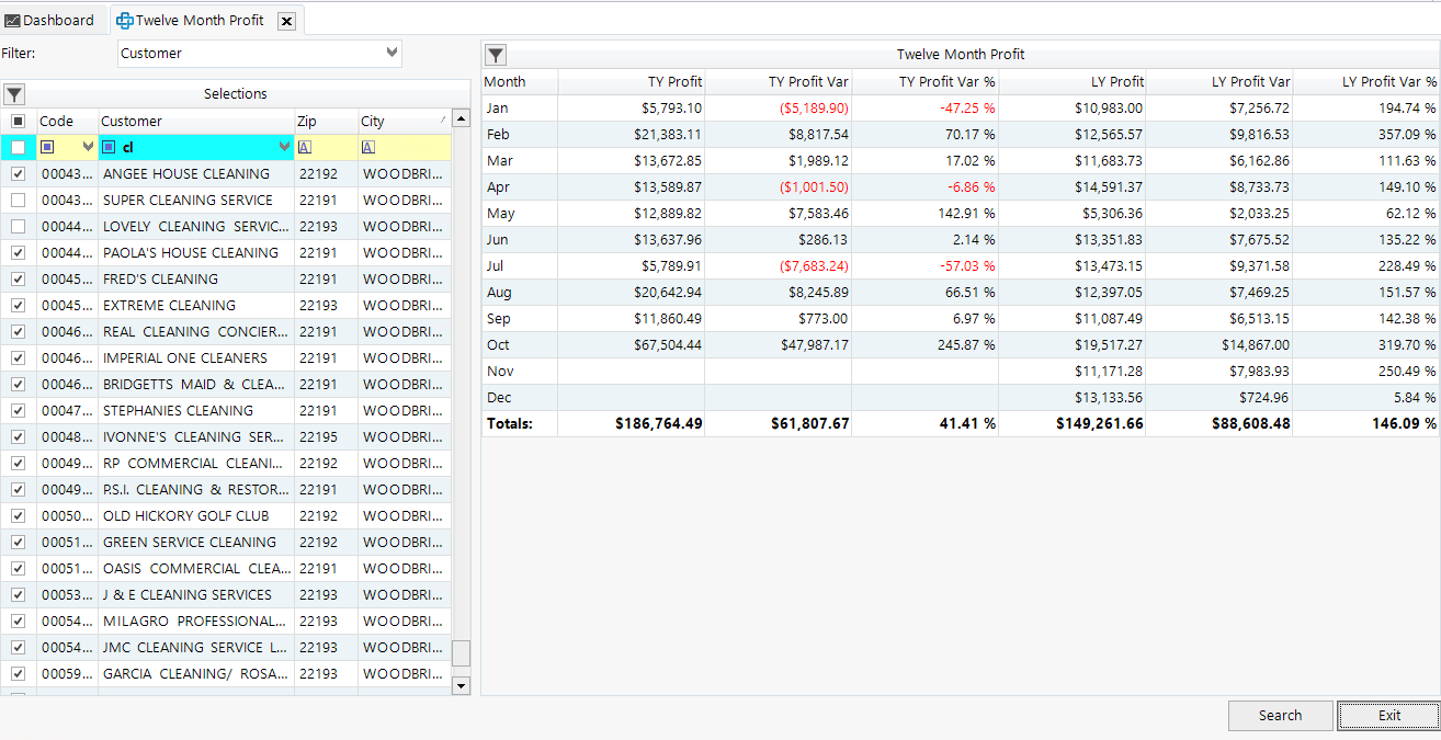Review the annual profits by month (12M Profit Grid Dashboard)