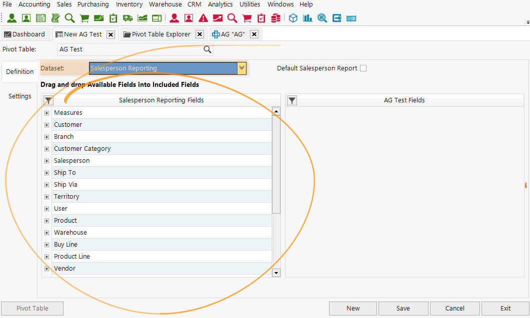 Salesperson Reporting pivot view data