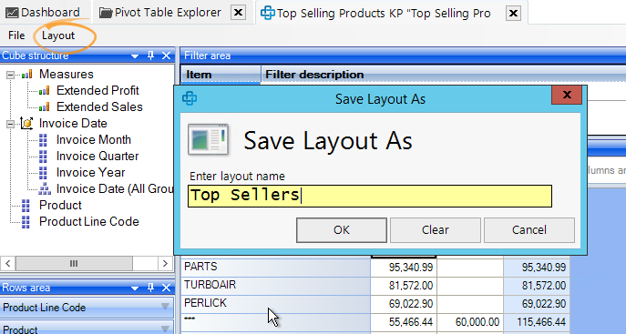 Build and save a pivot report layout