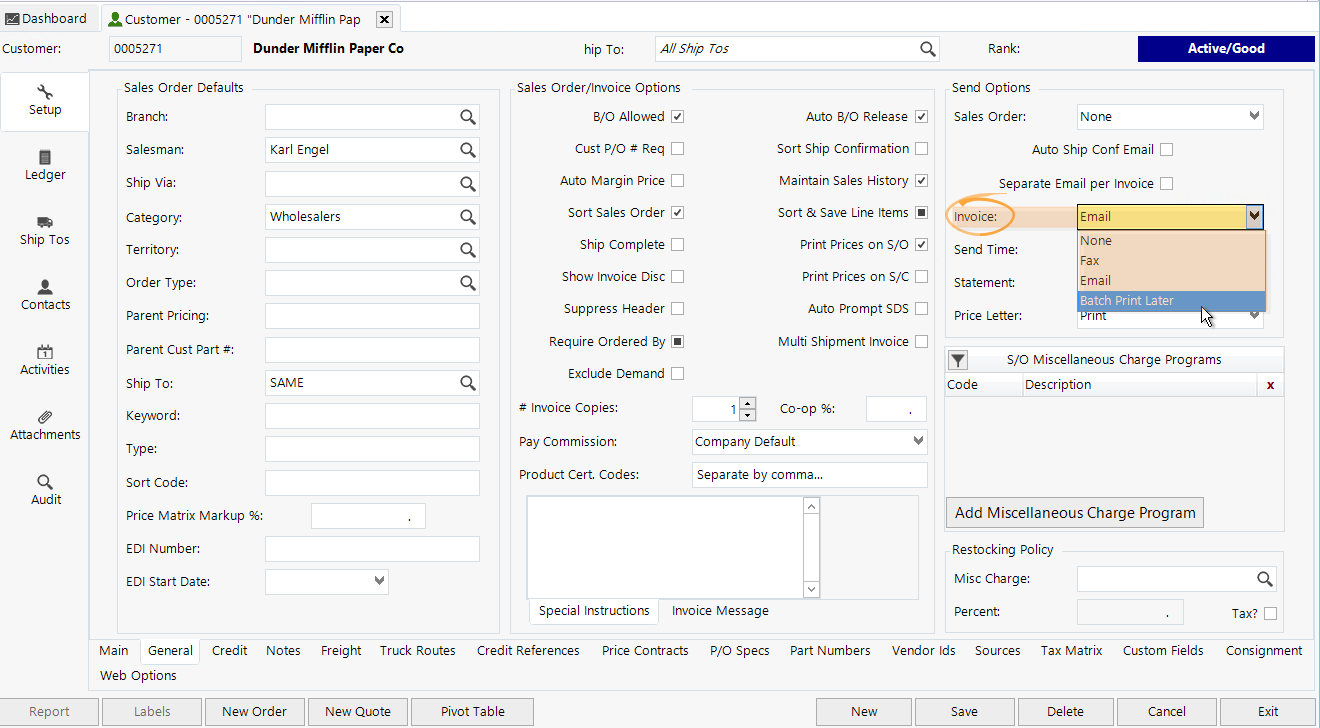 Print customer invoices in batch