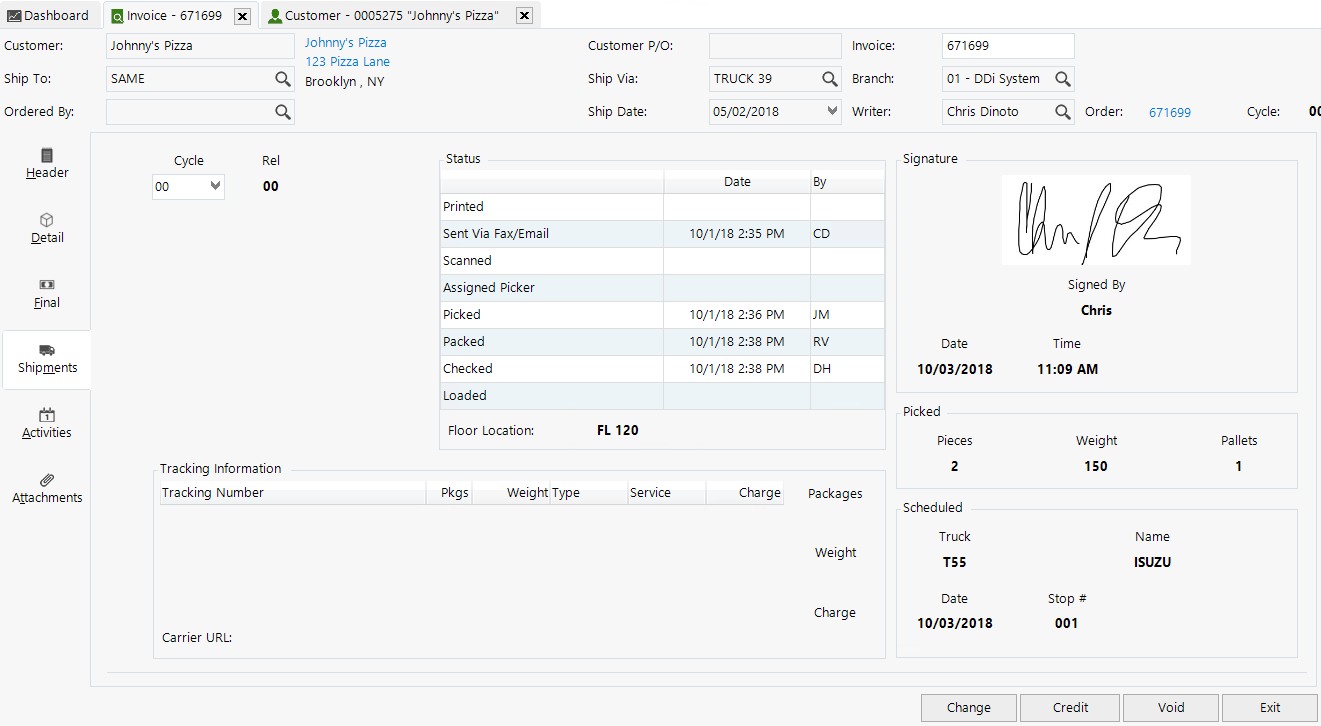 Review completed order shipments