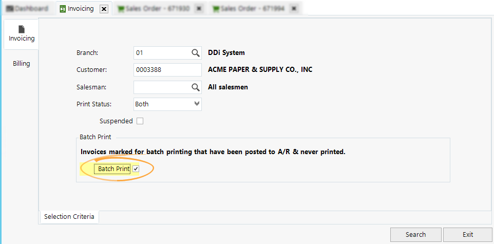 Print customer invoices in batch