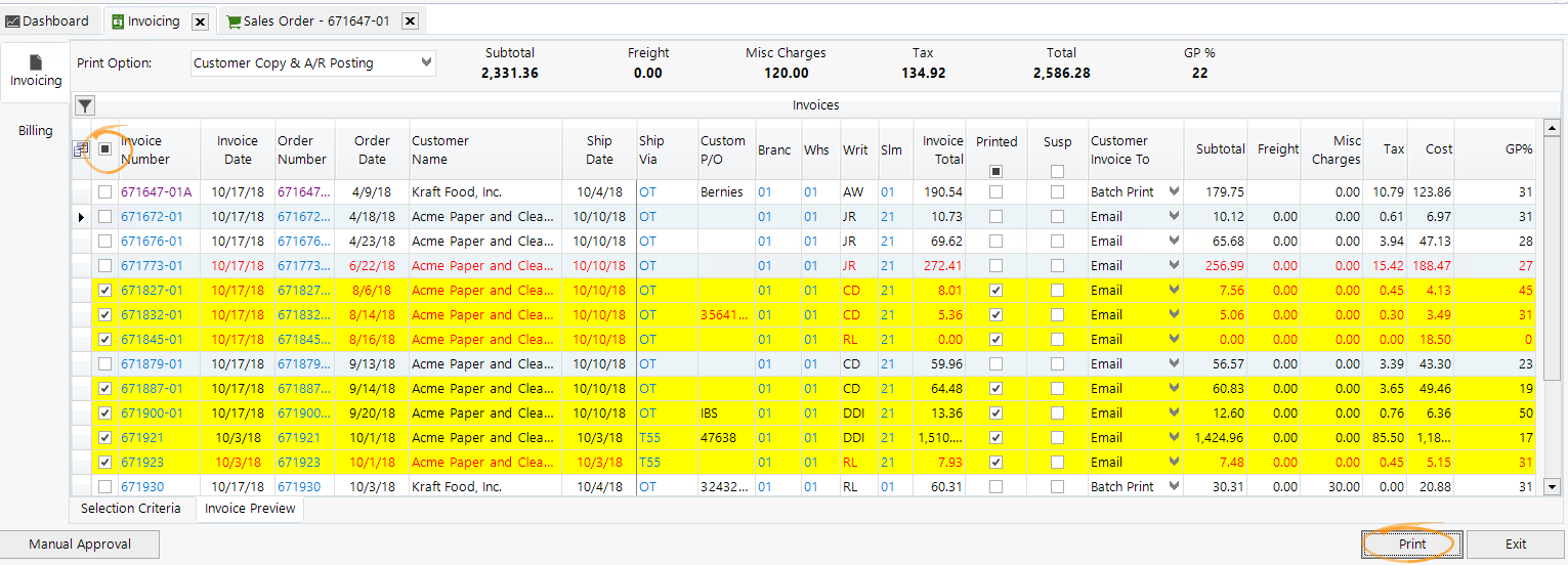 Print and post invoices daily