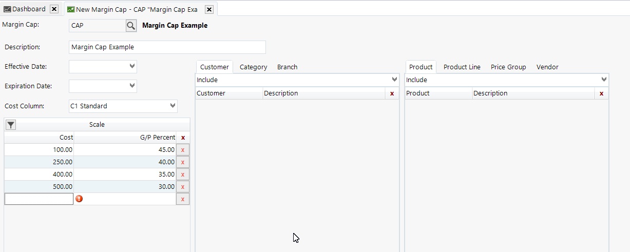 Set price margin caps