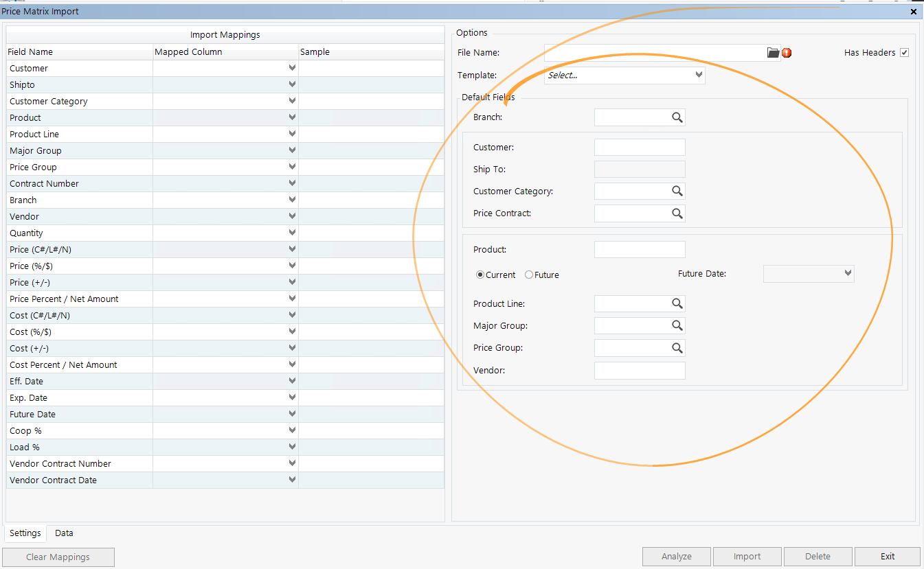 Import price matrix or price contracts